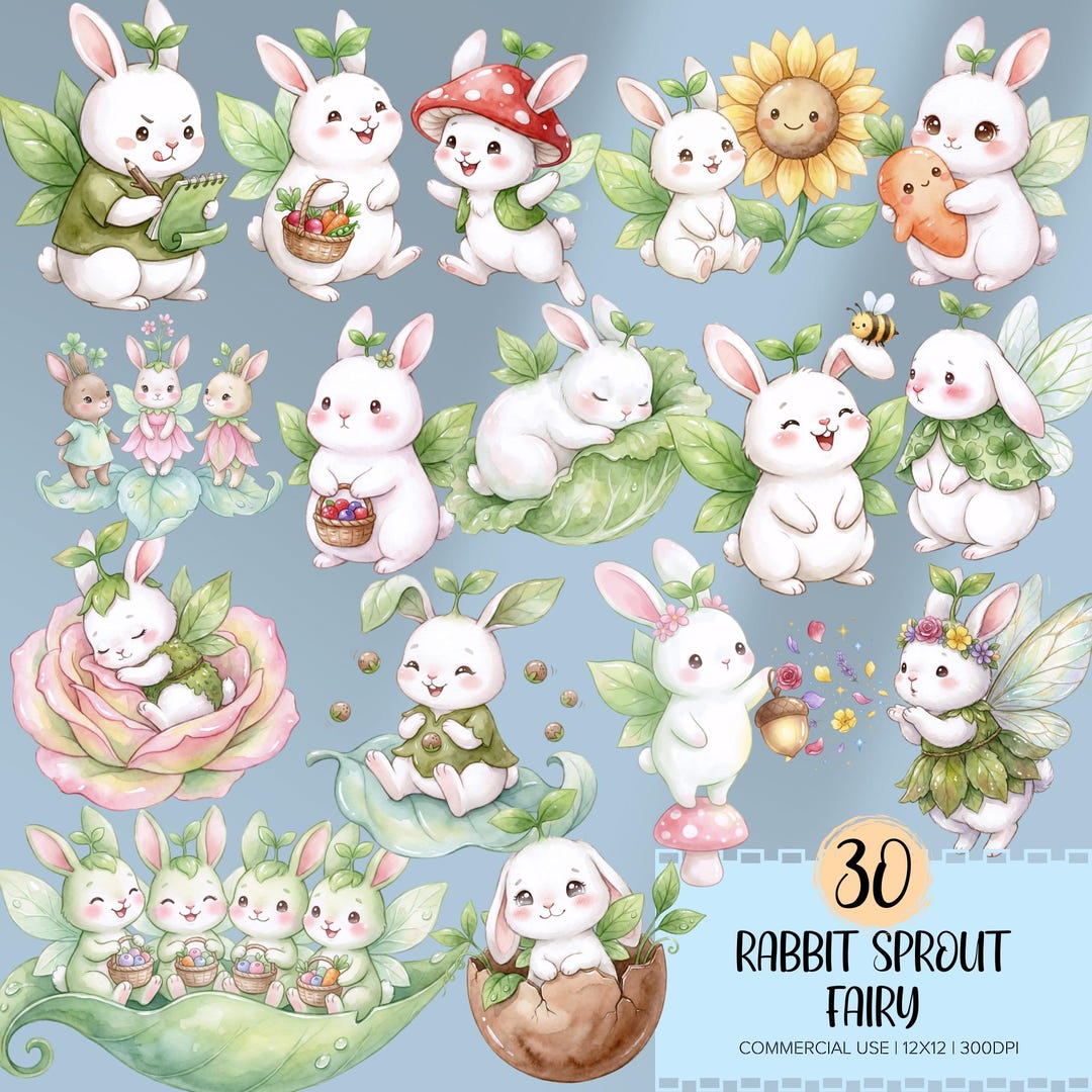 Bunny Clipart PNG, Fairy Clipart, Rabbit Sprout Fairy, Garden Fairy ...