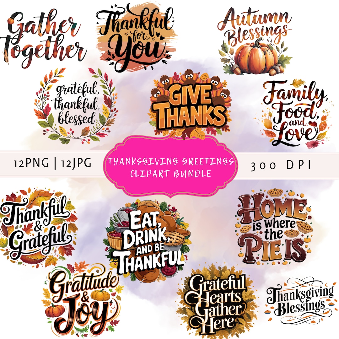Thanksgiving Clipart Bundle | Gratitude & Blessings Digital Sticker ...