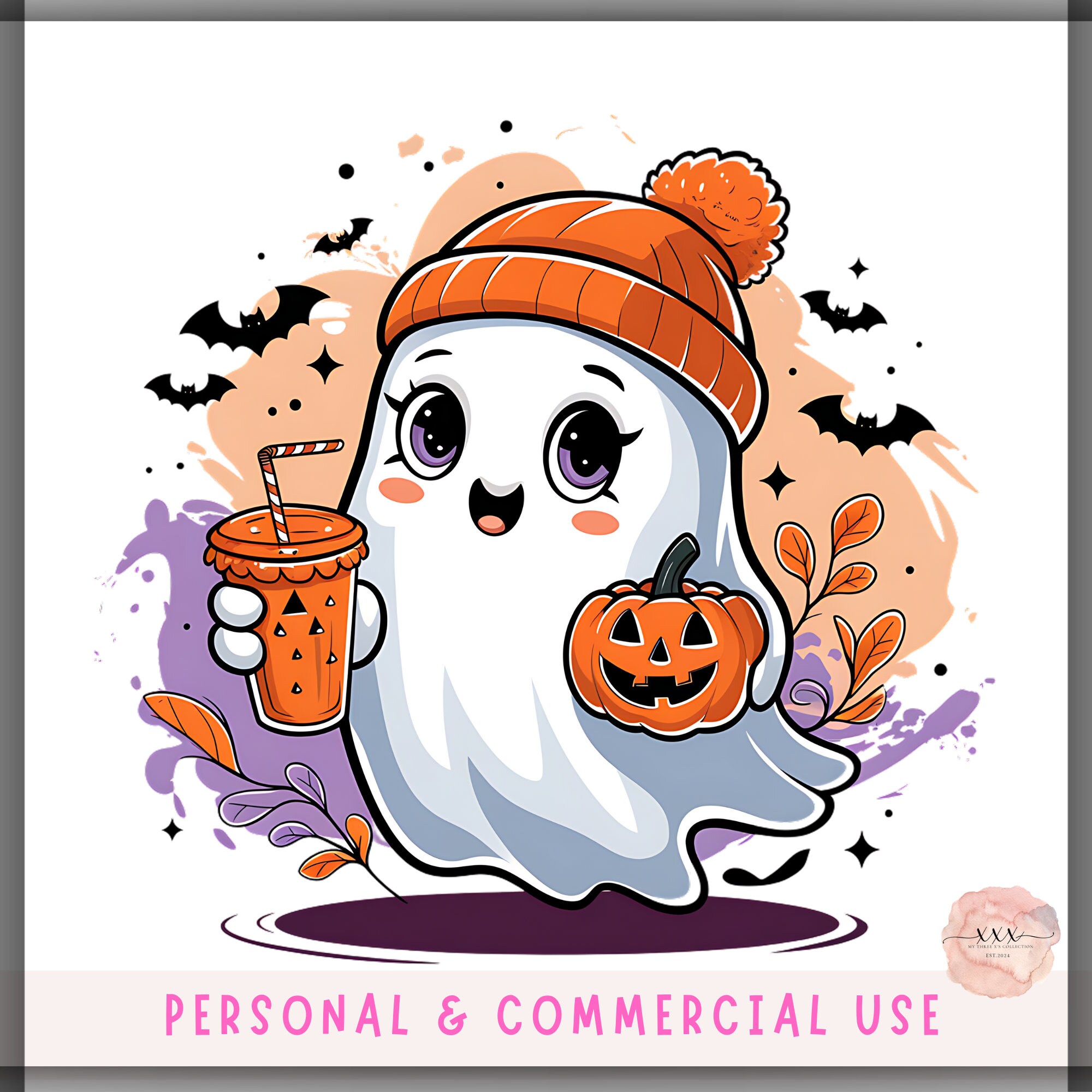 Adorable Halloween Ghost Clipart Set | Cute Kawaii Ghost With Pumpkins ...