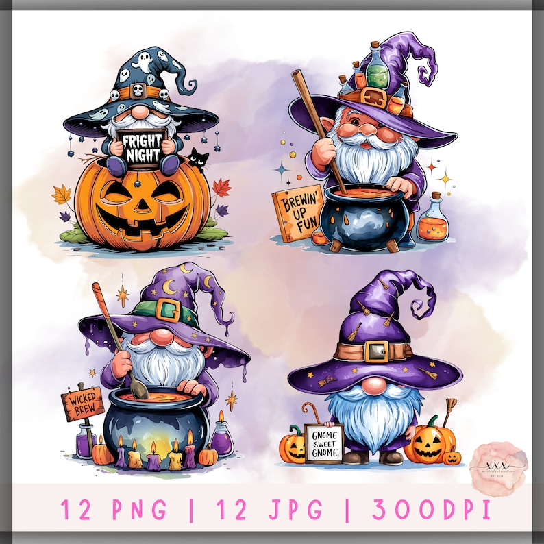 Gnome Halloween Clipart Bundle Vol. 1 – 12 Spooky Gnome Designs for ...