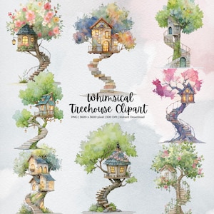 Whimsical Treehouse Clipart | Fantasy Cottage PNG | Spiral Stair Tree ...