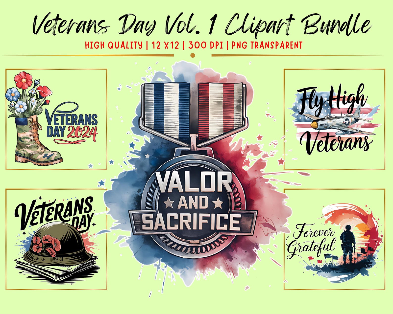 Veterans Day Vol. 1 Clipart Bundle – 12 Patriotic Designs for Crafts ...