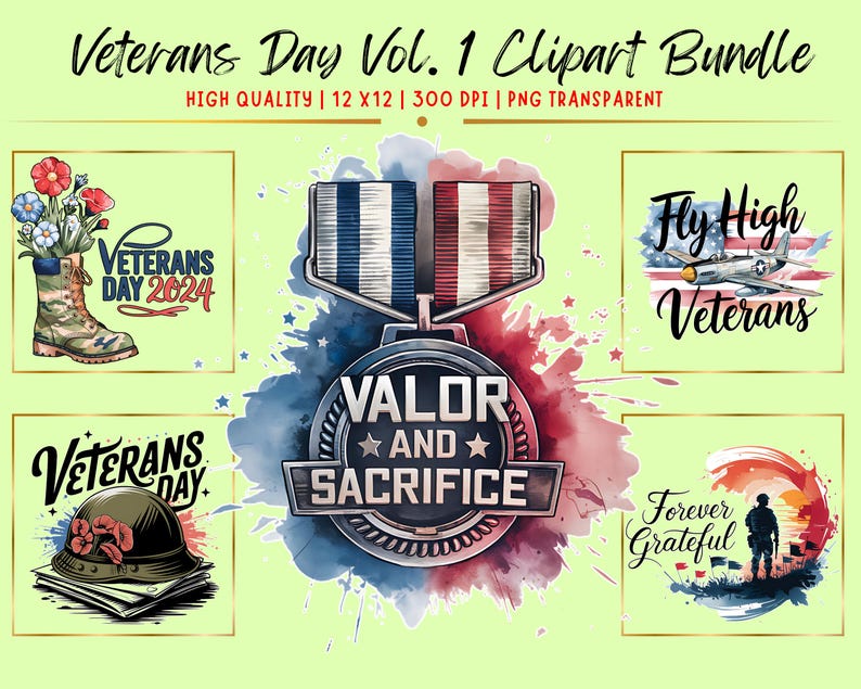Veterans Day Vol. 1 Clipart Bundle – 12 Patriotic Designs for Crafts ...