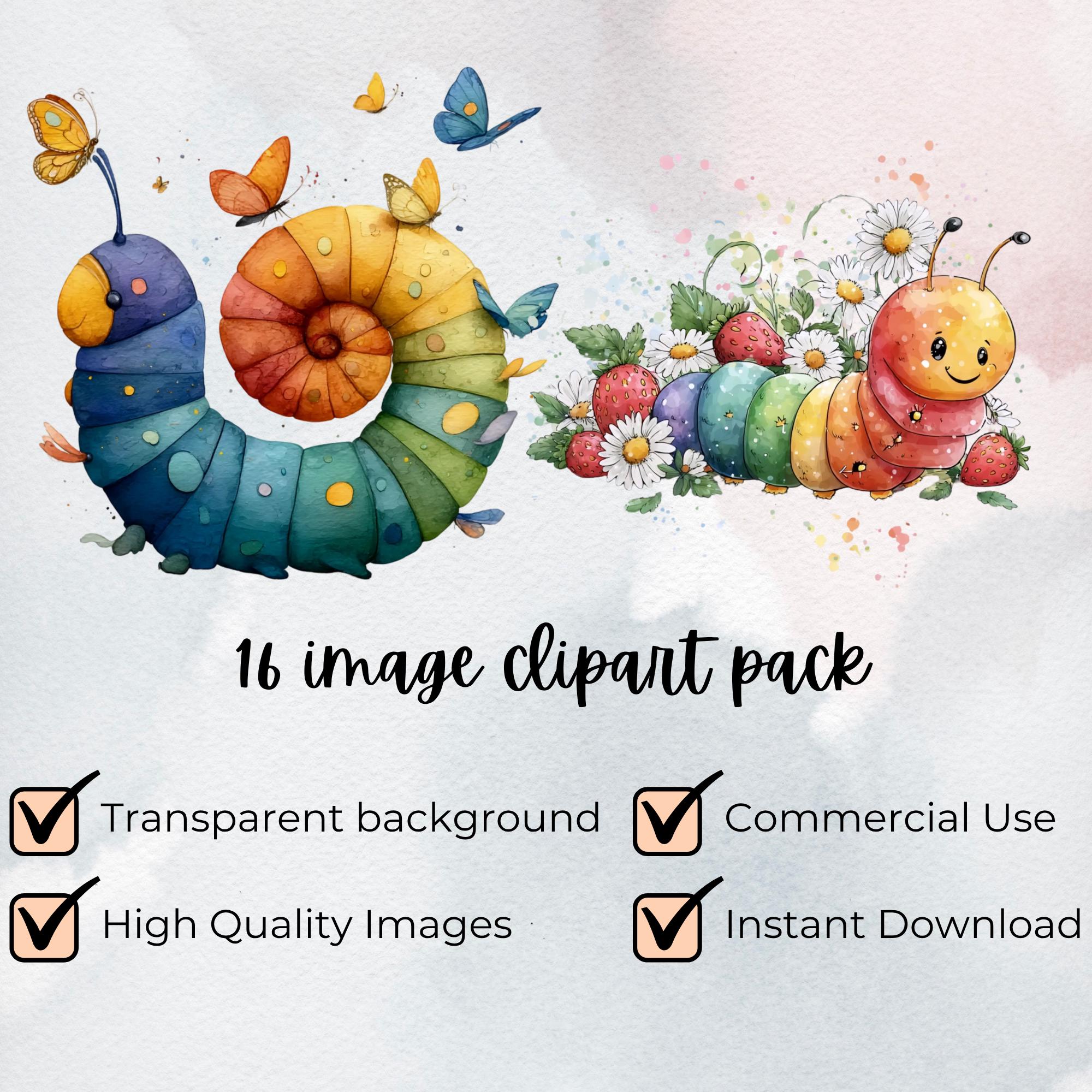 Rainbow Caterpillar Clipart | Whimsical Bug PNG Set | Cute Insect ...