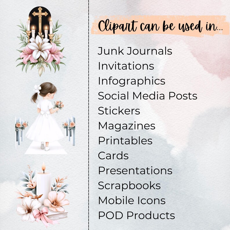 First Communion Clipart Set | Pastel Watercolor Catholic Graphics ...