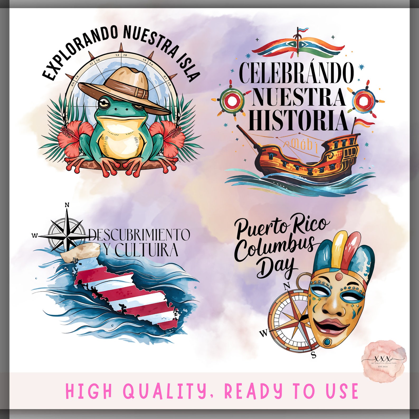 Puerto Rico Columbus Day Clipart Bundle 12 PNG & 12 JPG 300 DPI ...
