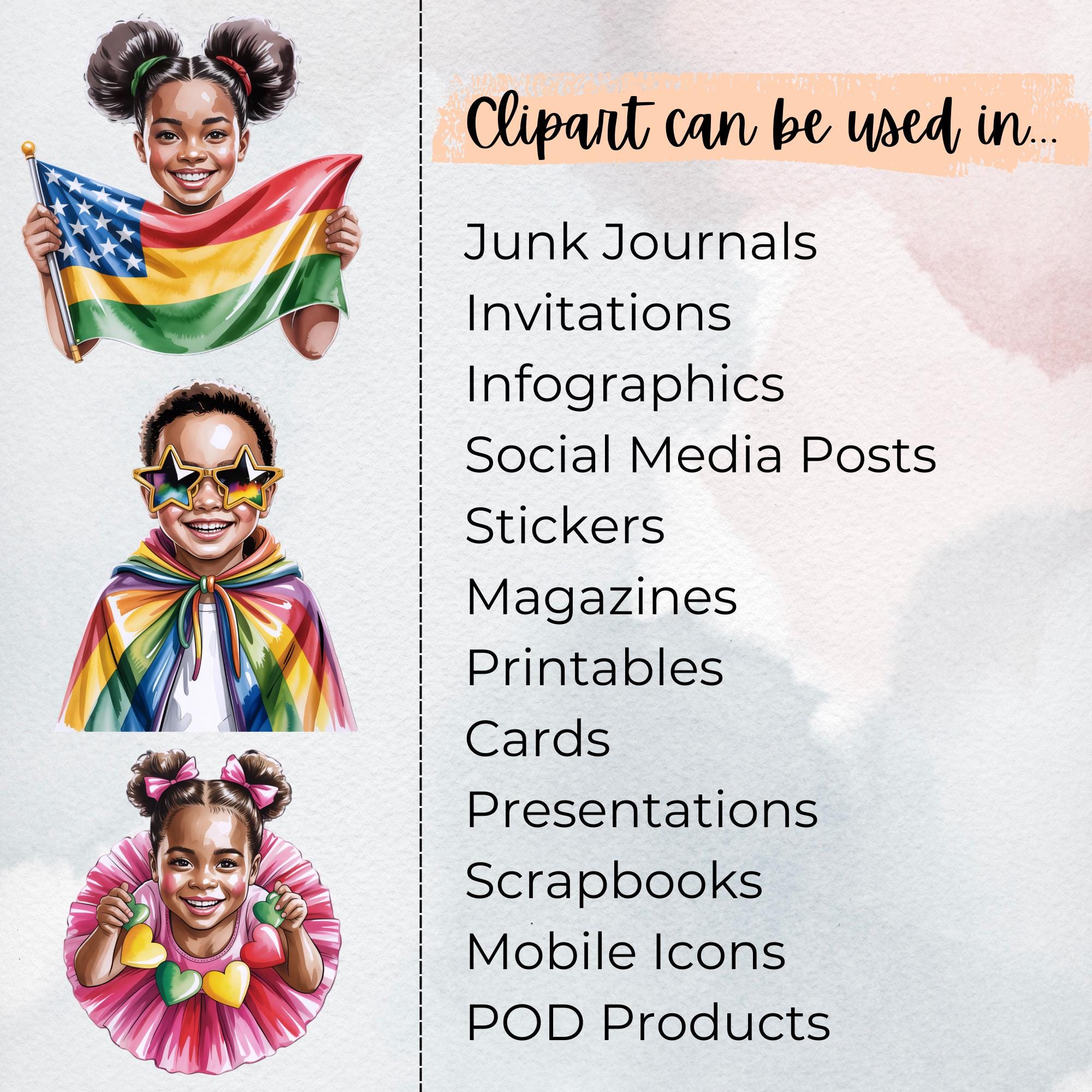 Juneteenth Kids Clipart | Black Children Art | Glossy Watercolor PNG ...