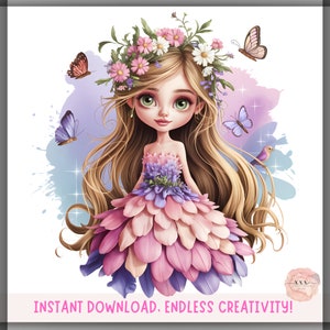 Vibrant Floral Woodland Girl Clipart Bundle | 10 PNG and 10 JPG ...