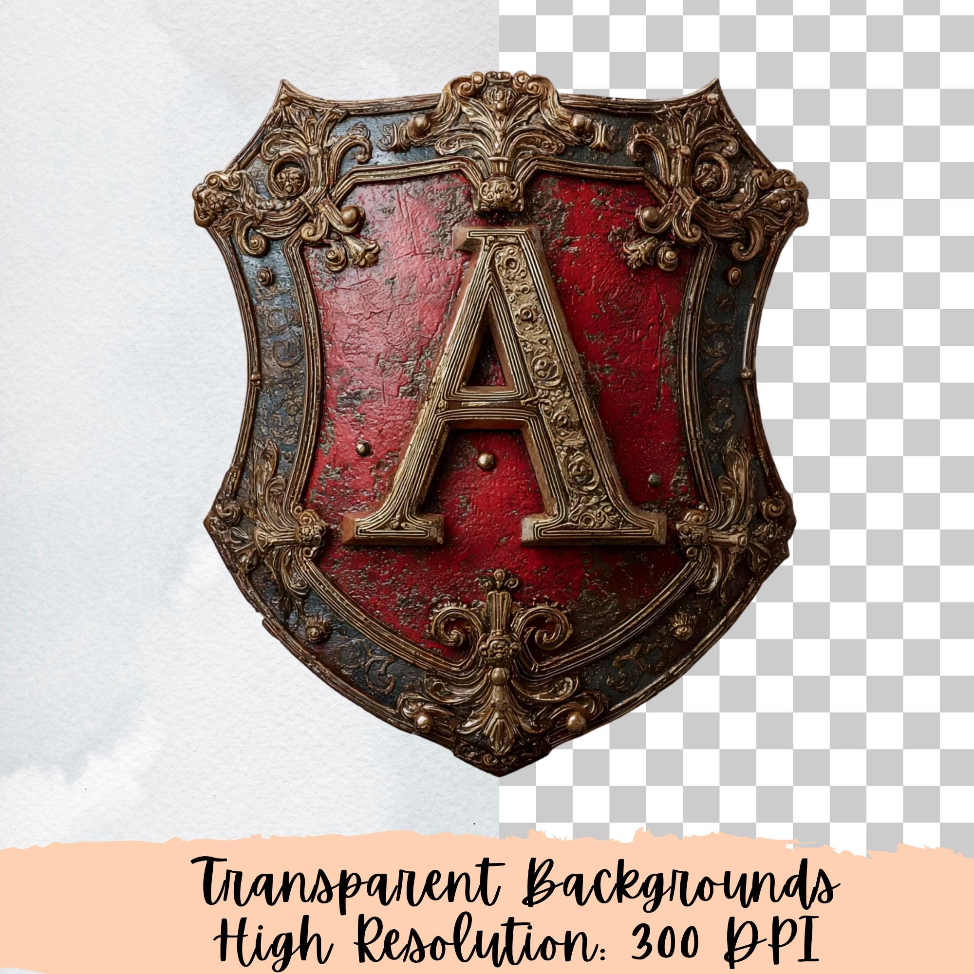 Medieval Shield Alphabet Clipart | Red Fantasy Crest Letters A-Z ...