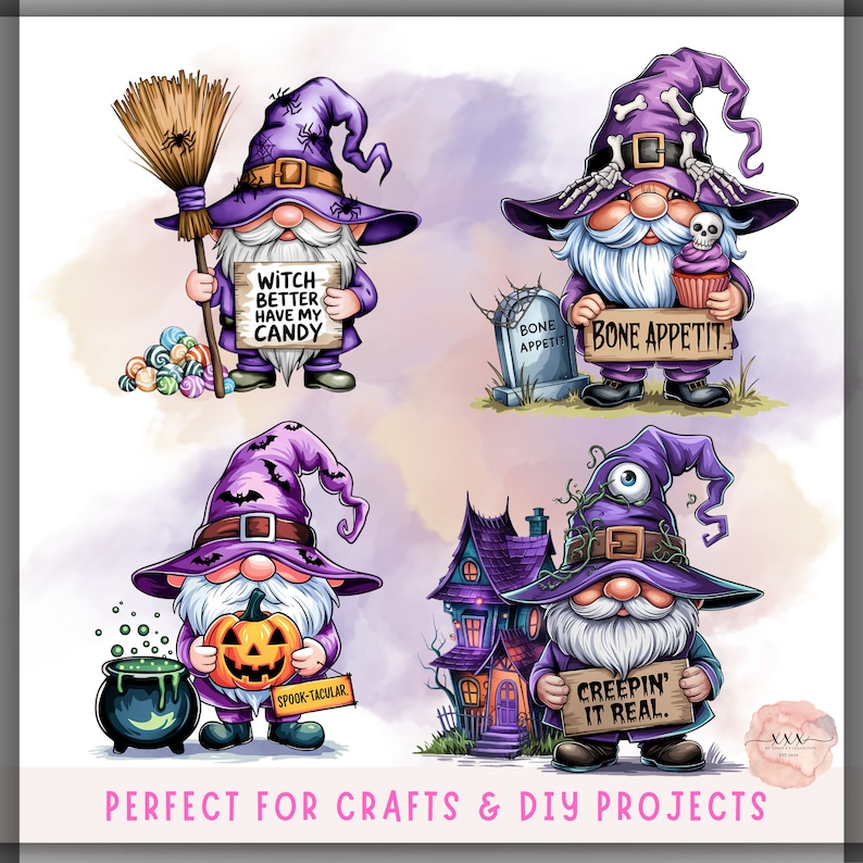 Gnome Halloween Clipart Bundle Vol. 1 – 12 Spooky Gnome Designs for ...