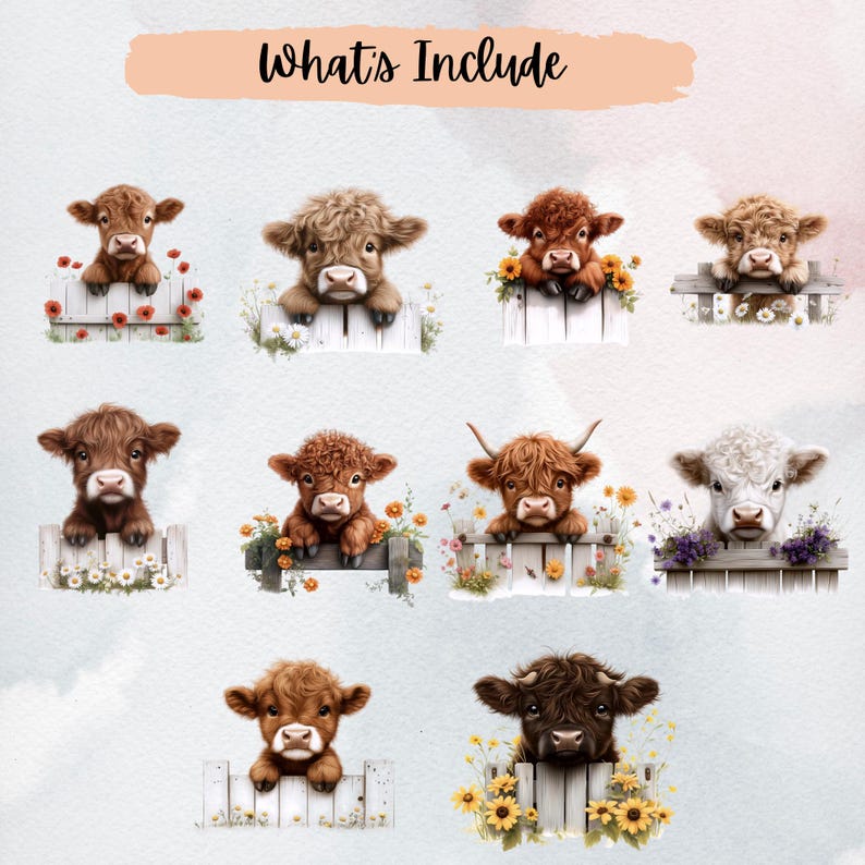 Highland Cow Clipart | Baby Calf Pngs for Paper Crafts & Junk Journals ...