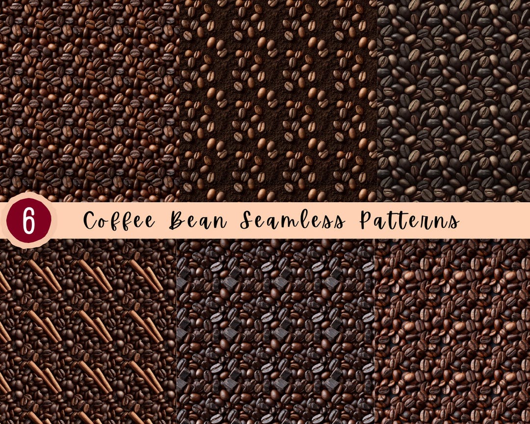 Coffee Bean Seamless Patterns | Dark Roast Textures | 6 Brown Coffee ...