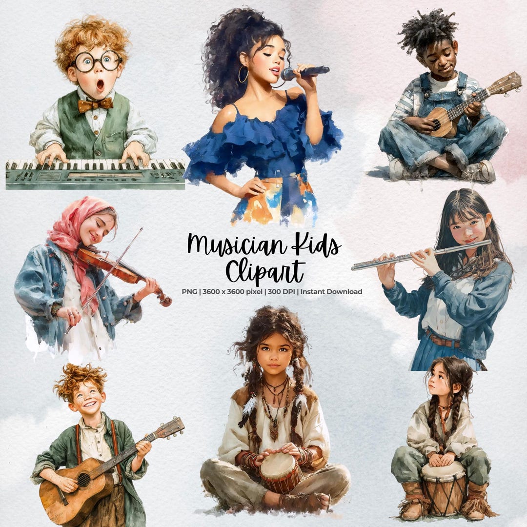 Musician Kids Clipart | Diverse Children Playing Instruments PNG ...