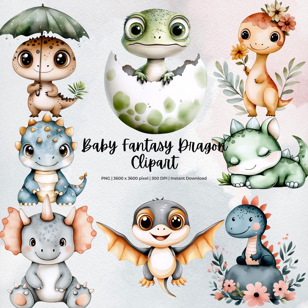 Watercolor Baby Fantasy Dragon Clipart | 16 Cute Pastel Dragon Pngs ...