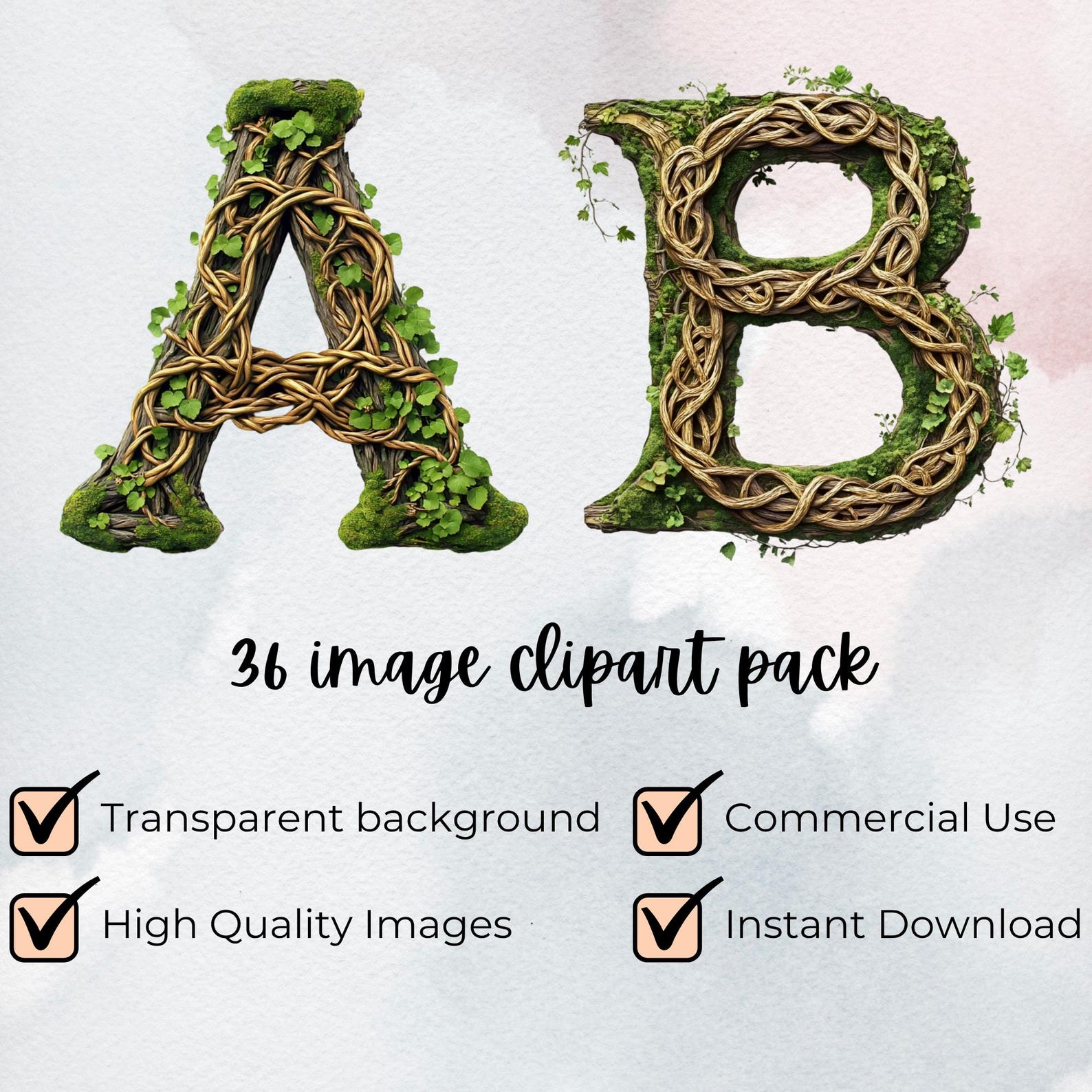 Vine Letters Clipart | A-Z & 0–9 Alphabet PNG | Twisted Botanical Font ...