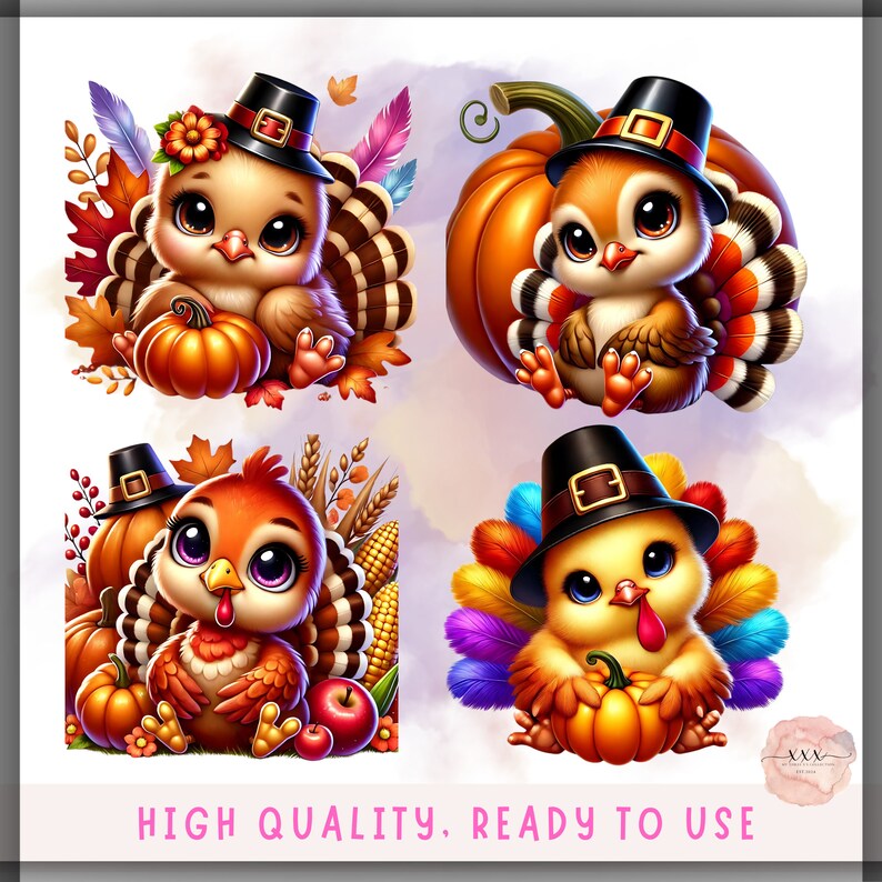 Adorable Baby Turkey Clipart Bundle for Thanksgiving | 12 PNG & JPG ...