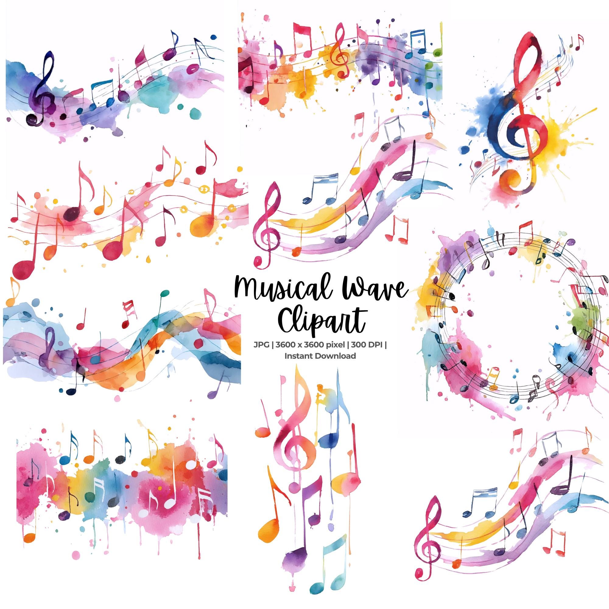 Watercolor Music Notes Background, Digital Download, Musical Clipart ...