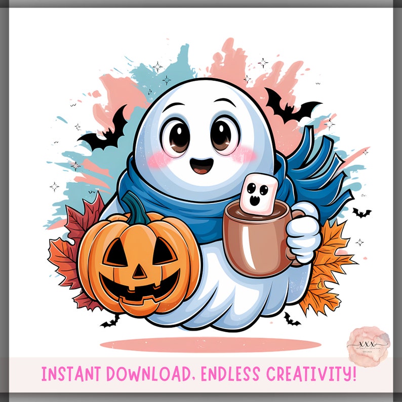 Adorable Halloween Ghost Clipart Set | Cute Kawaii Ghost With Pumpkins ...