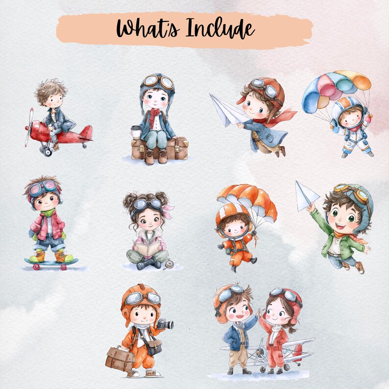 Aviation Kids Clipart Set | Pilot Boys & Travel Elements | Cute ...