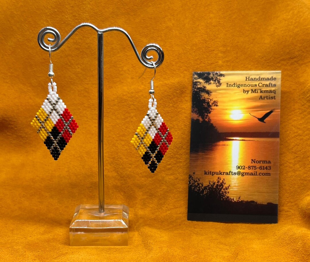 Mi'kmaq Seed Bead Dangle Indigenous Handmade Earrings - Etsy