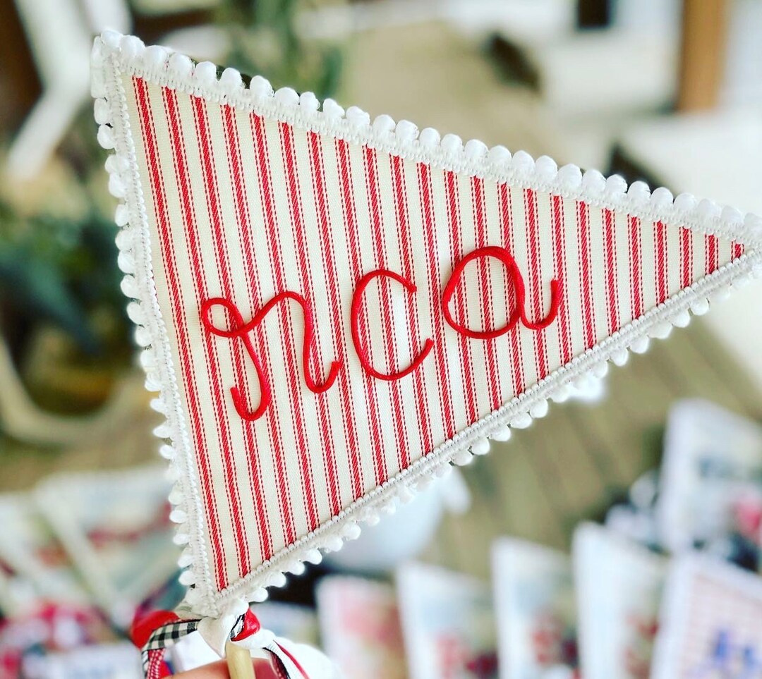 CUSTOM Pennant Flag Red Ticking Stripe - Etsy