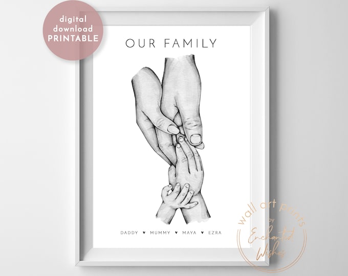Family Holding Hands Print PRINTABLE, Personalised Family Hands Print ...