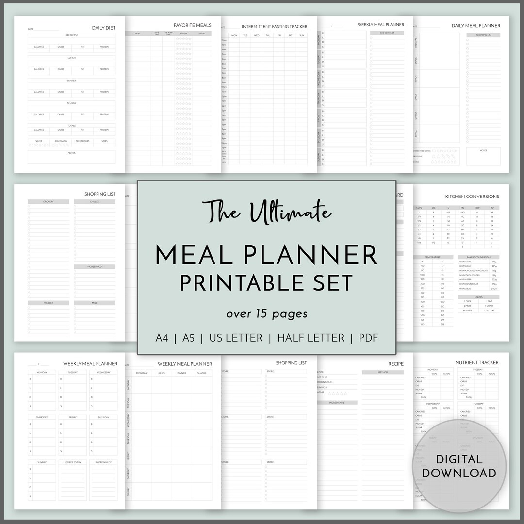 Meal Planner Set PRINTABLE, Weekly Meals Journal, Daily Menu Organizer ...