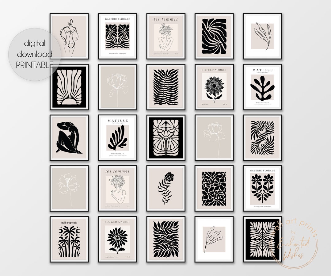 Neutral Wall Art Set of 25 Printable Prints, Black Beige Abstract ...