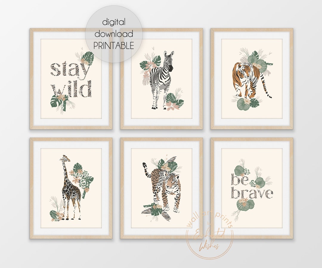 Safari Animal Nursery Prints Set of 6 PRINTABLES, Jungle Animal Print ...