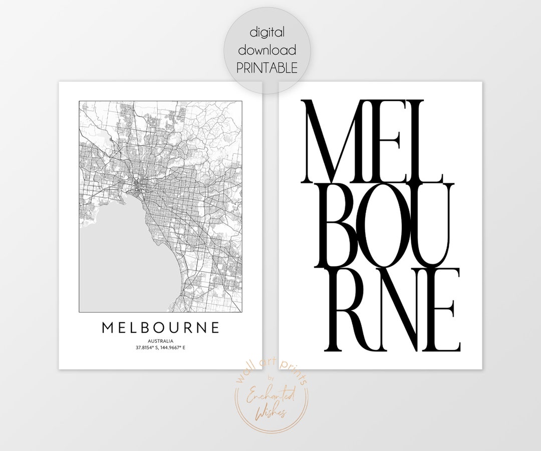 Melbourne Print Set of 2 Printables, Melbourne Map Print, Typography ...