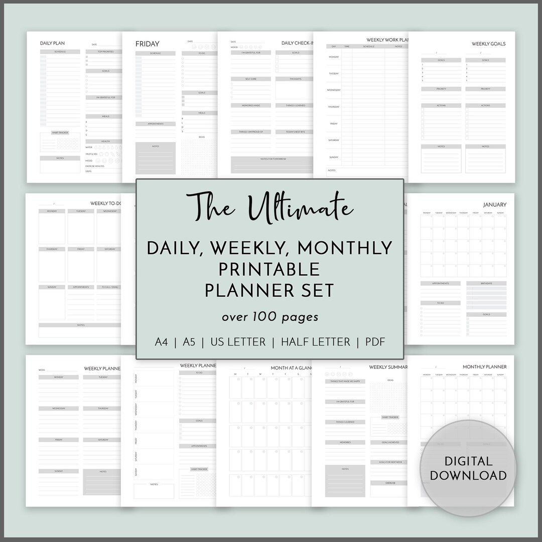 Daily Weekly Monthly Planner Set PRINTABLE, 2024 Daily Planner, Weekly ...