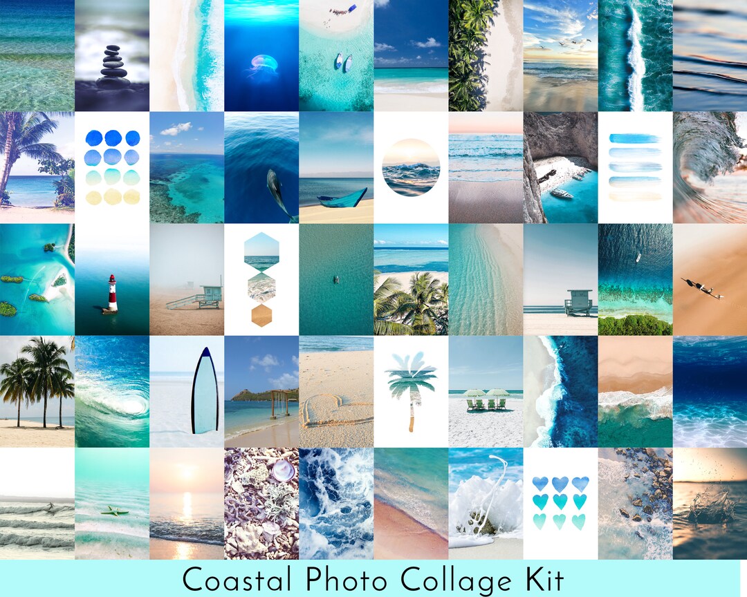 Ocean Photo Collage Kit, 50 4x6 PRINTABLE Photos, Ocean Beach Aesthetic ...