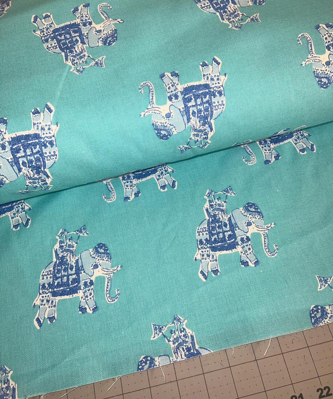 1 YRD Lee Jofa BAZAAR Elephant Shorely Blue Home Décor Fabric, Pillow ...