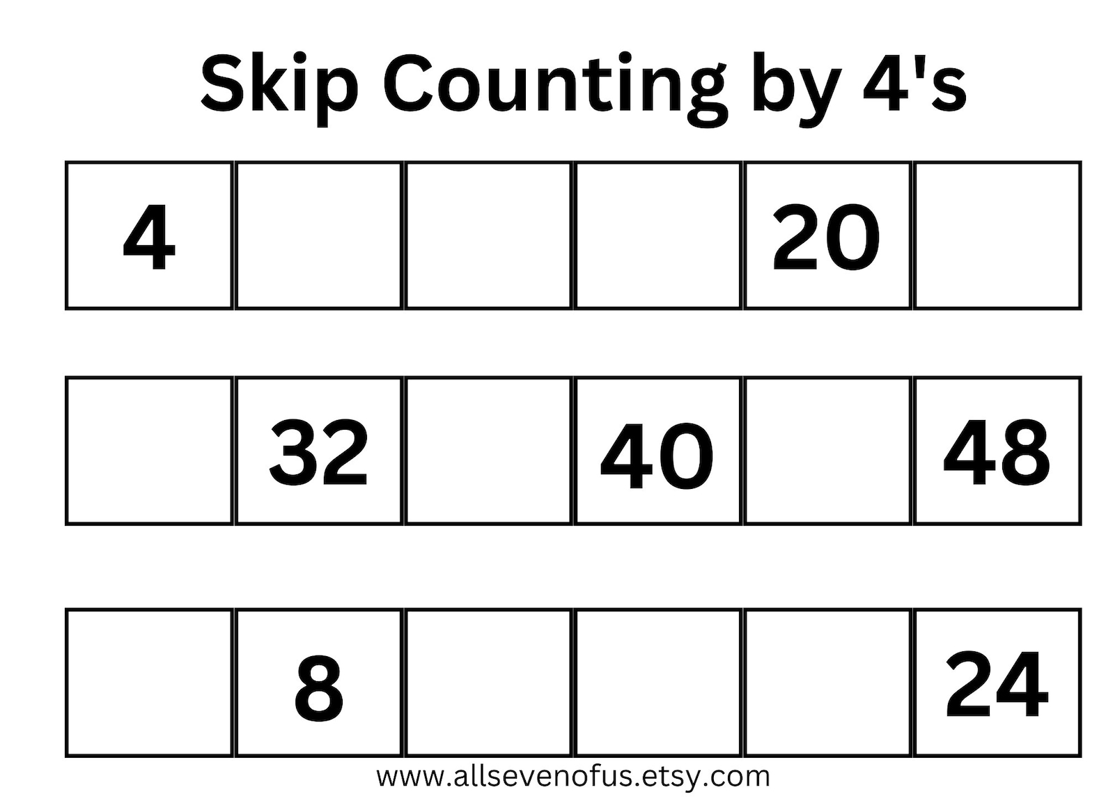Skip Counting By 4 S Etsy
