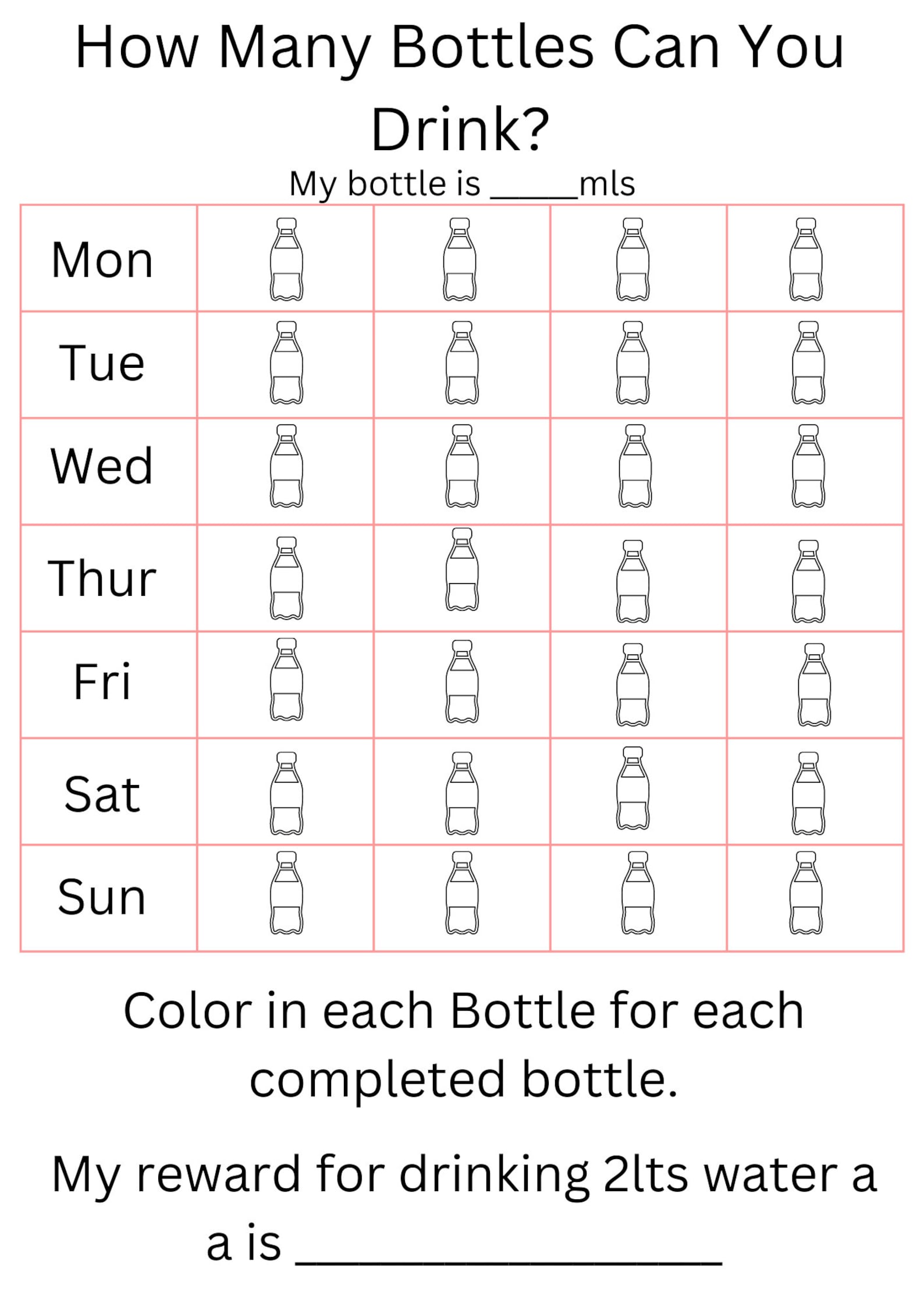 Water Drinking Chart. How Many Glasses Can You Drink?, Water Tracker - Etsy