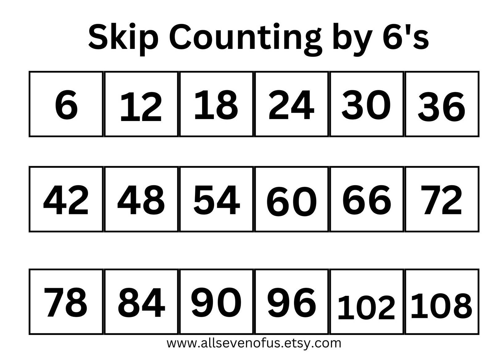 Skip Counting by 6's - Etsy