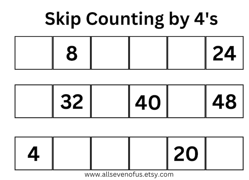 Skip Counting by 4's - Etsy