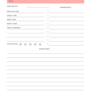 Printable Recipe Template, 8 Colors Available. - Etsy