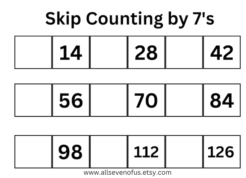 Skip Counting by 7's - Etsy