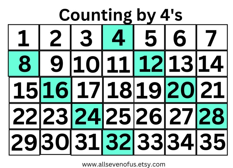 Skip Counting by 4's - Etsy