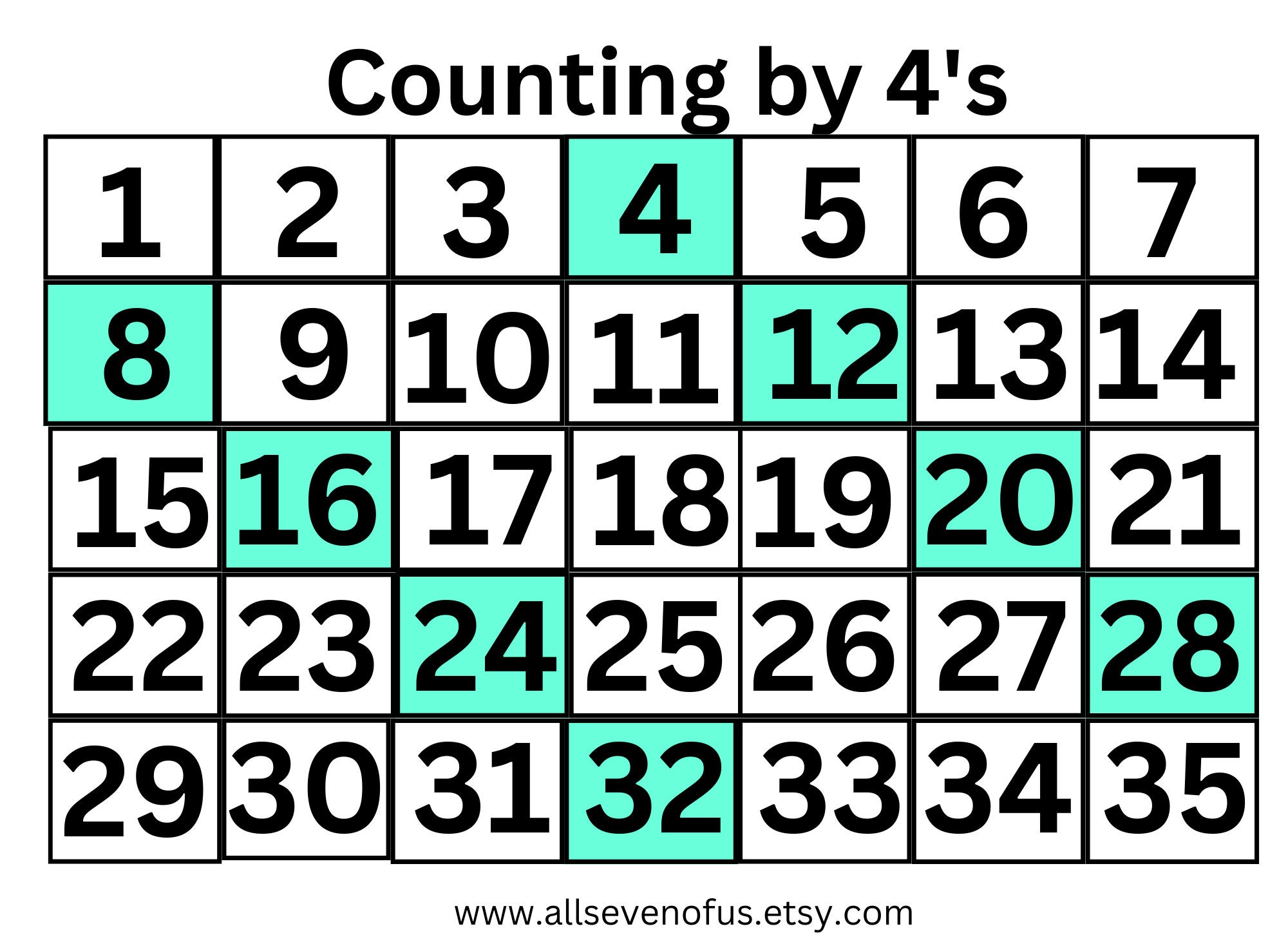 Skip Counting by 4's - Etsy