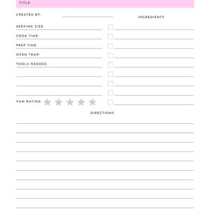 Printable Recipe Template, 8 Colors Available. - Etsy