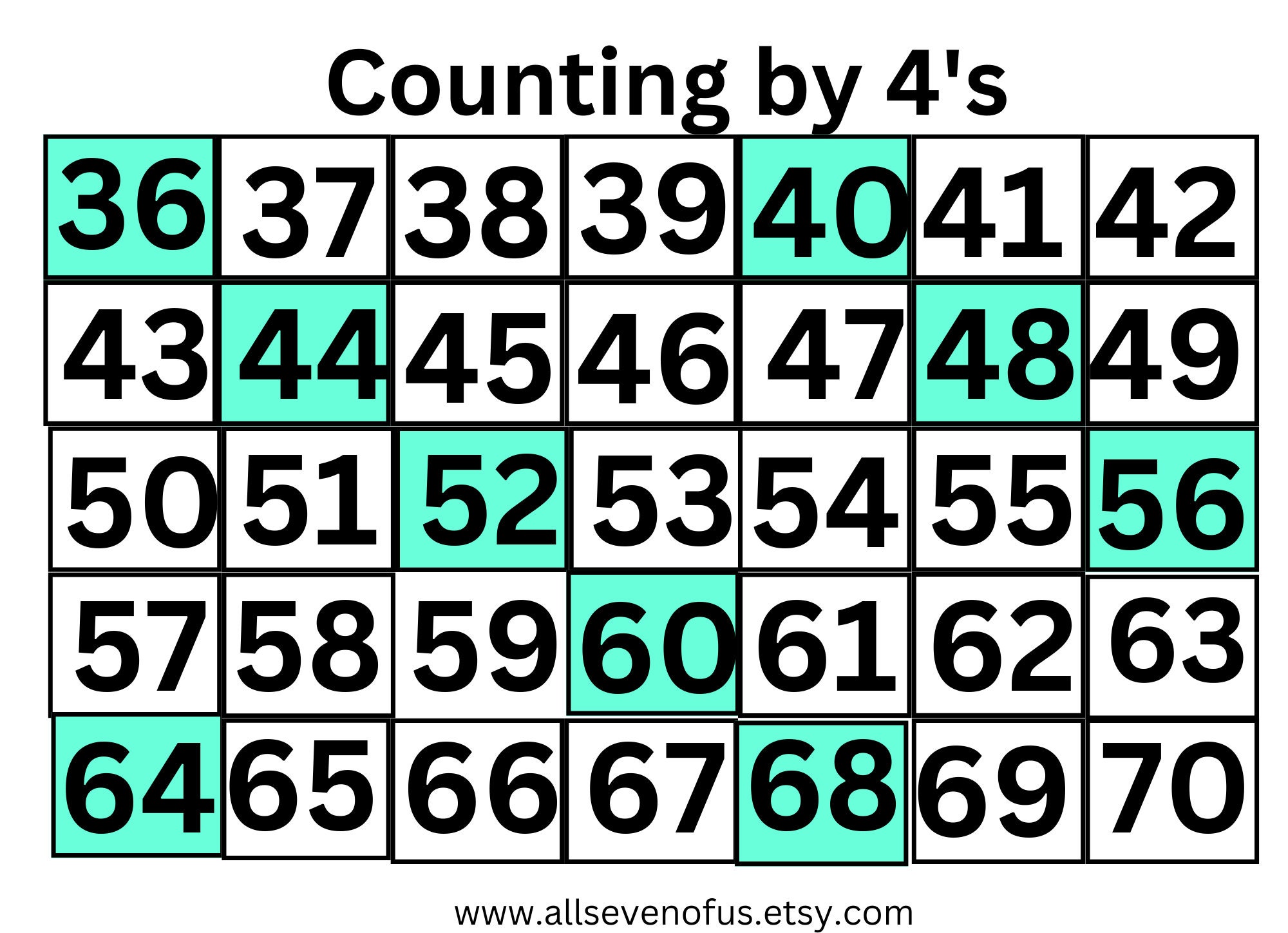 Skip Counting by 4's - Etsy