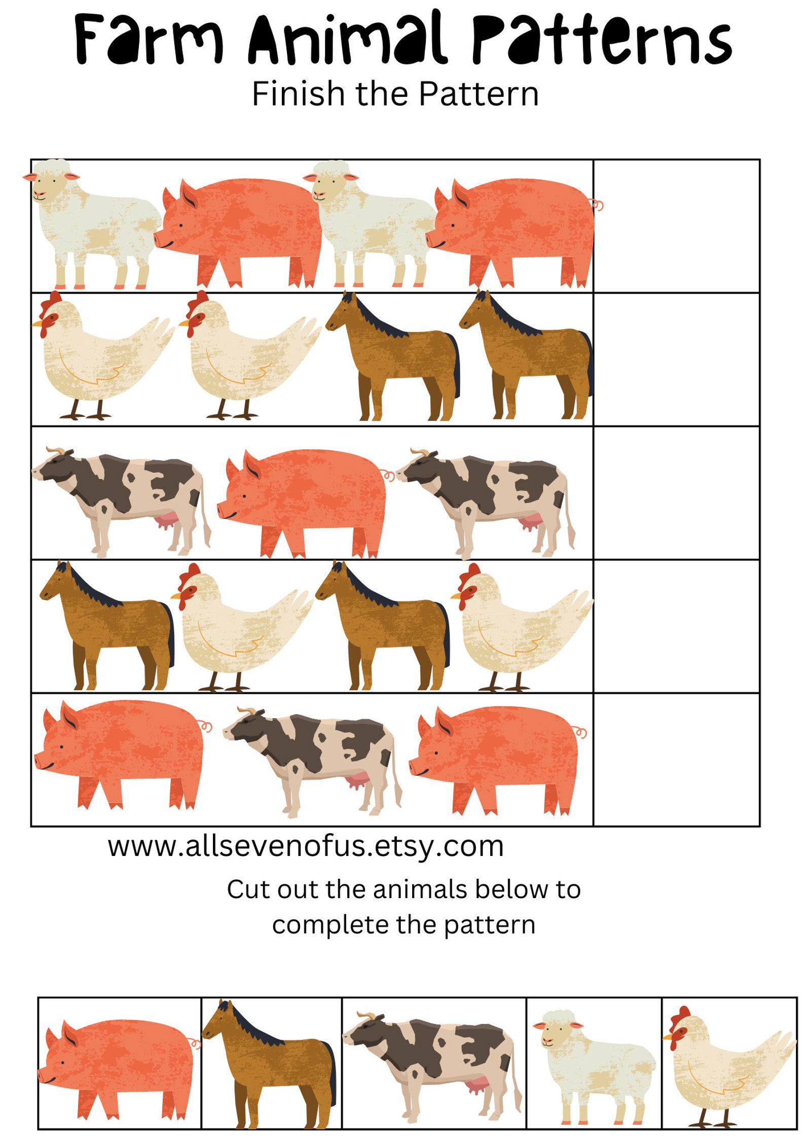 Farm Animal Worksheets - Etsy