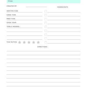Printable Recipe Template, 8 Colors Available. - Etsy