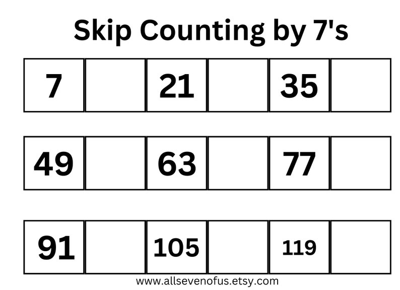 Skip Counting by 7's - Etsy