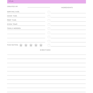Printable Recipe Template, 8 Colors Available. - Etsy