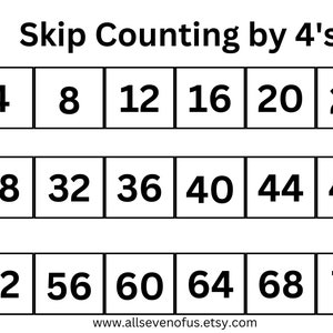 Skip Counting by 4's - Etsy