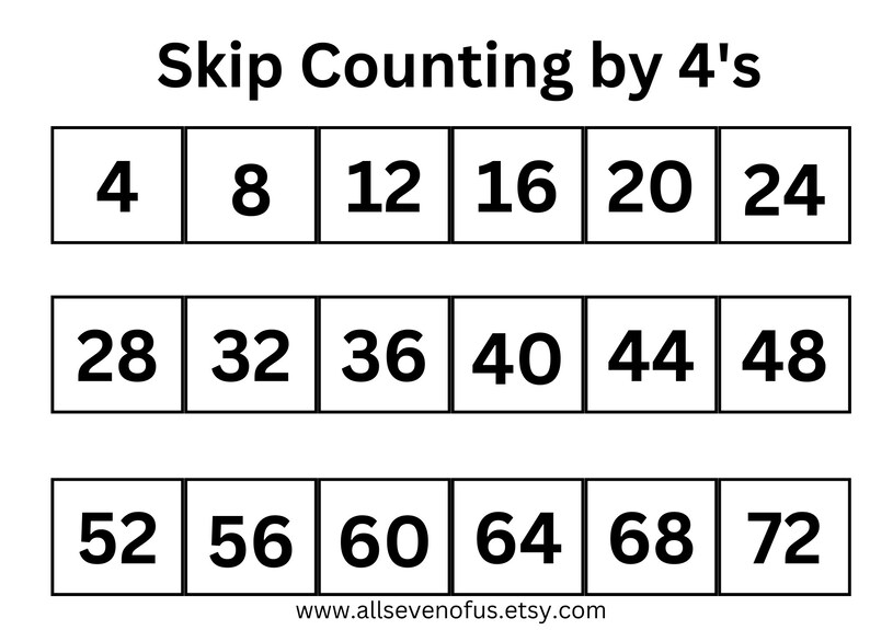 Skip Counting by 4's - Etsy