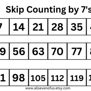 Skip Counting by 7's - Etsy